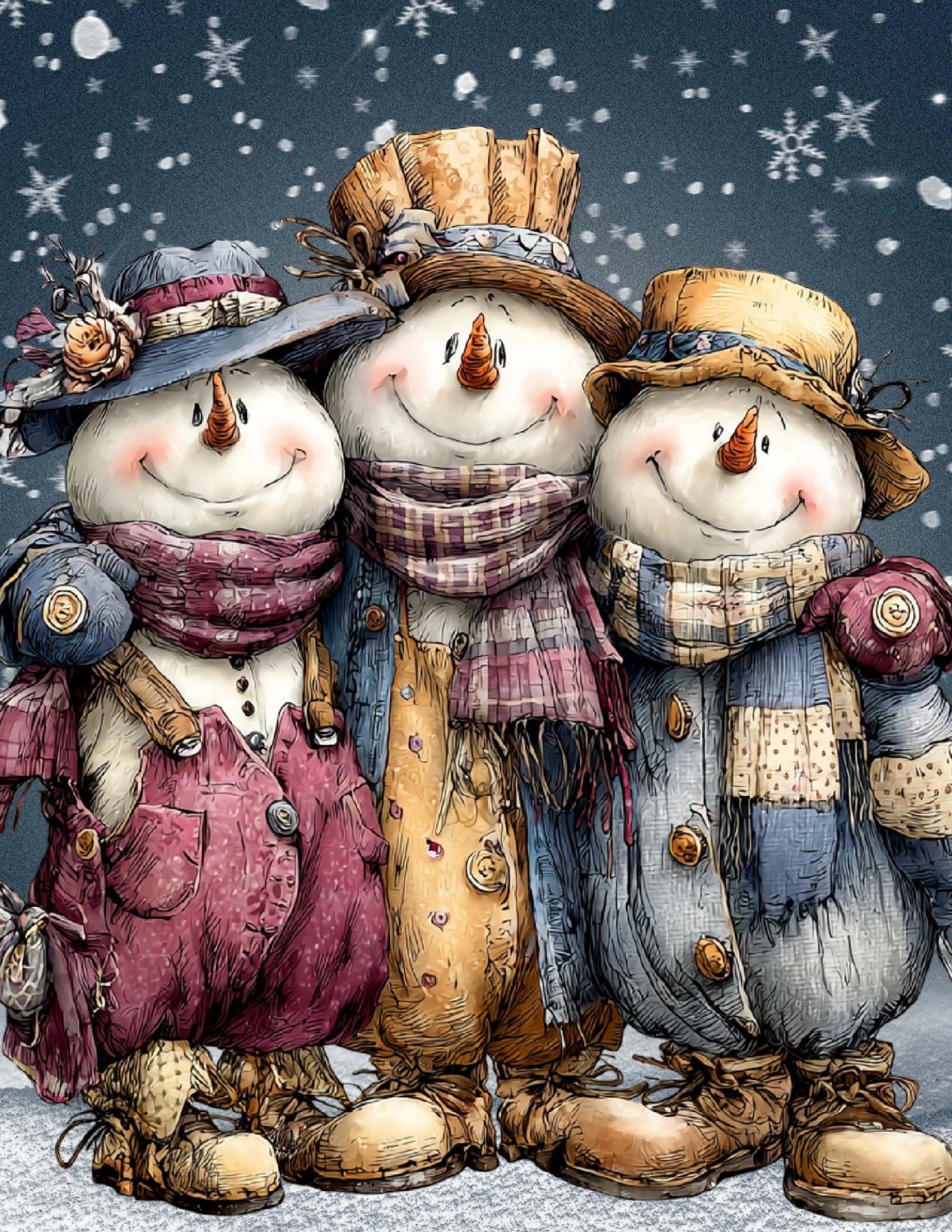 Solve Snowmen Friends (X-Large) jigsaw puzzle online with 300 pieces