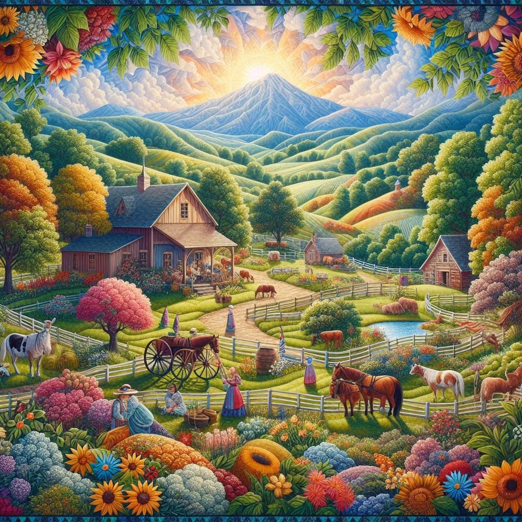 Solve Colorful country scene with flowers (resizable 9 to 306 pieces ...