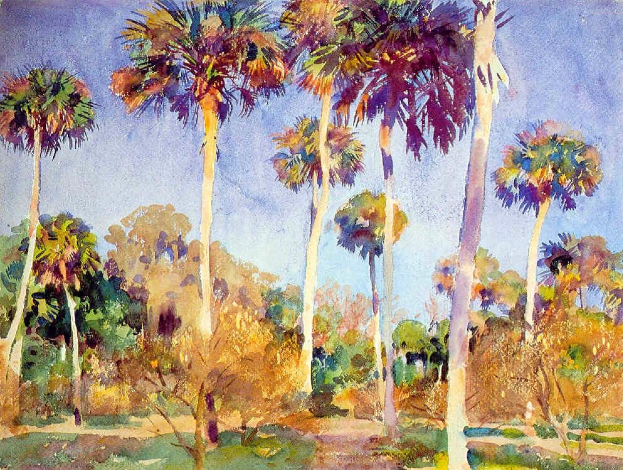 Solve John Singer Sargent - Palm Trees jigsaw puzzle online with 221 pieces