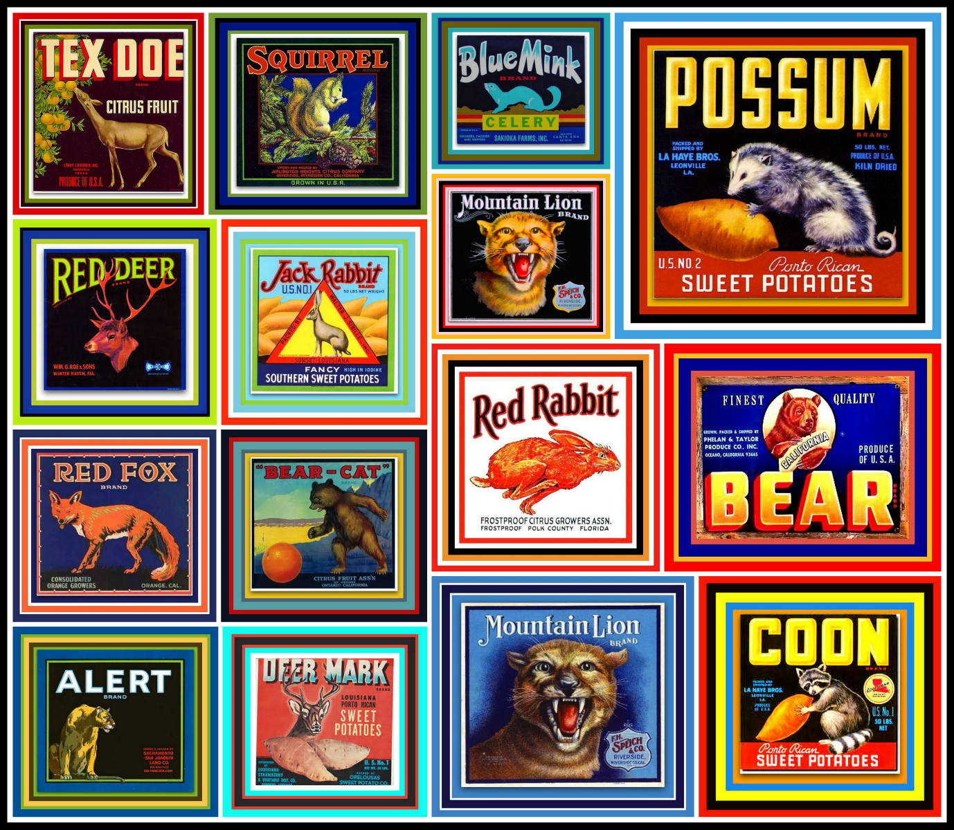 Solve Vintage Fruit Labels - Forest Animals jigsaw puzzle online with ...