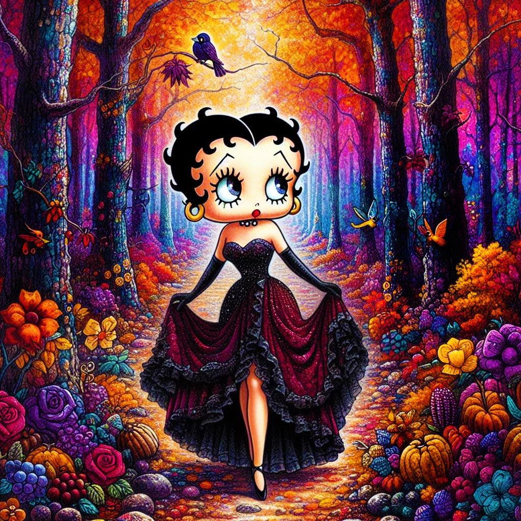 Solve Gothic Betty Boop walking in the woods and a bit worried jigsaw ...