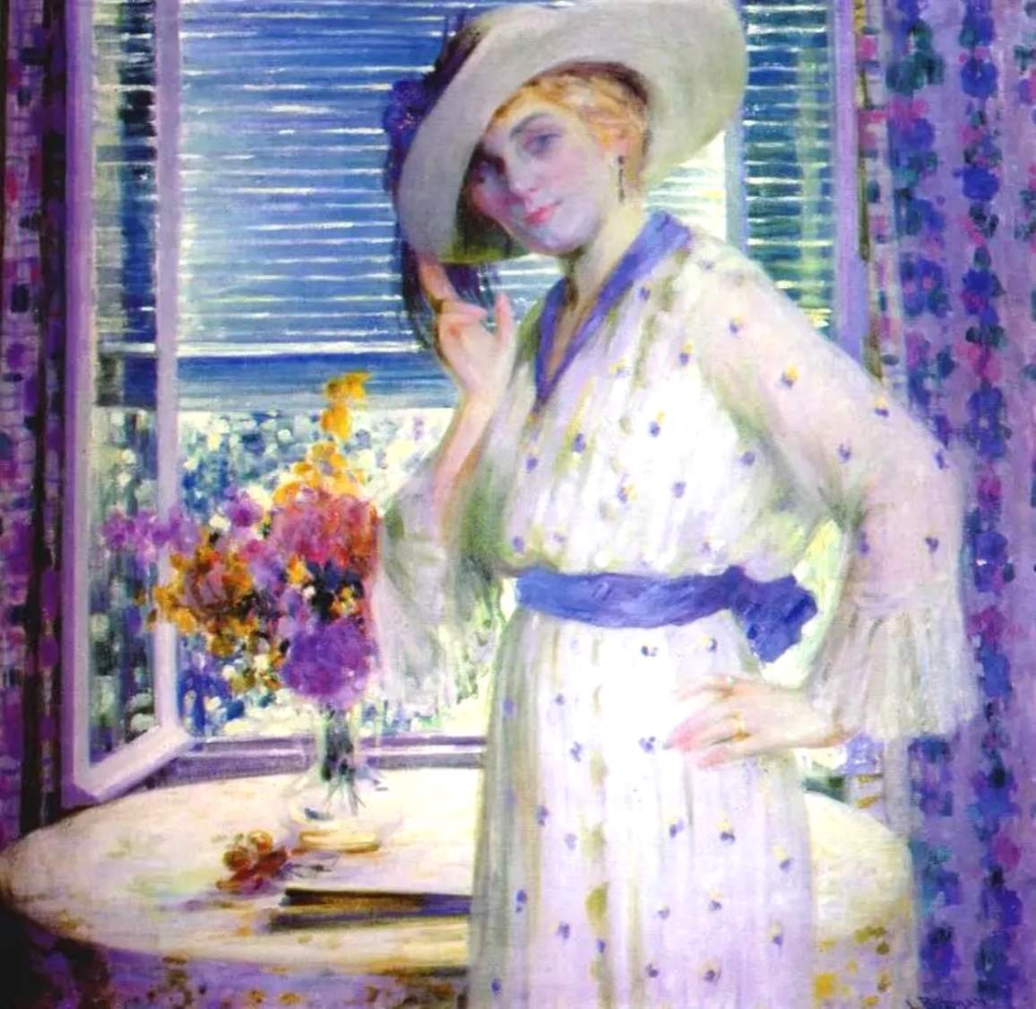 Solve Lady and Table of Flowers ~ Louis Ritman (American, 1889-1963 ...