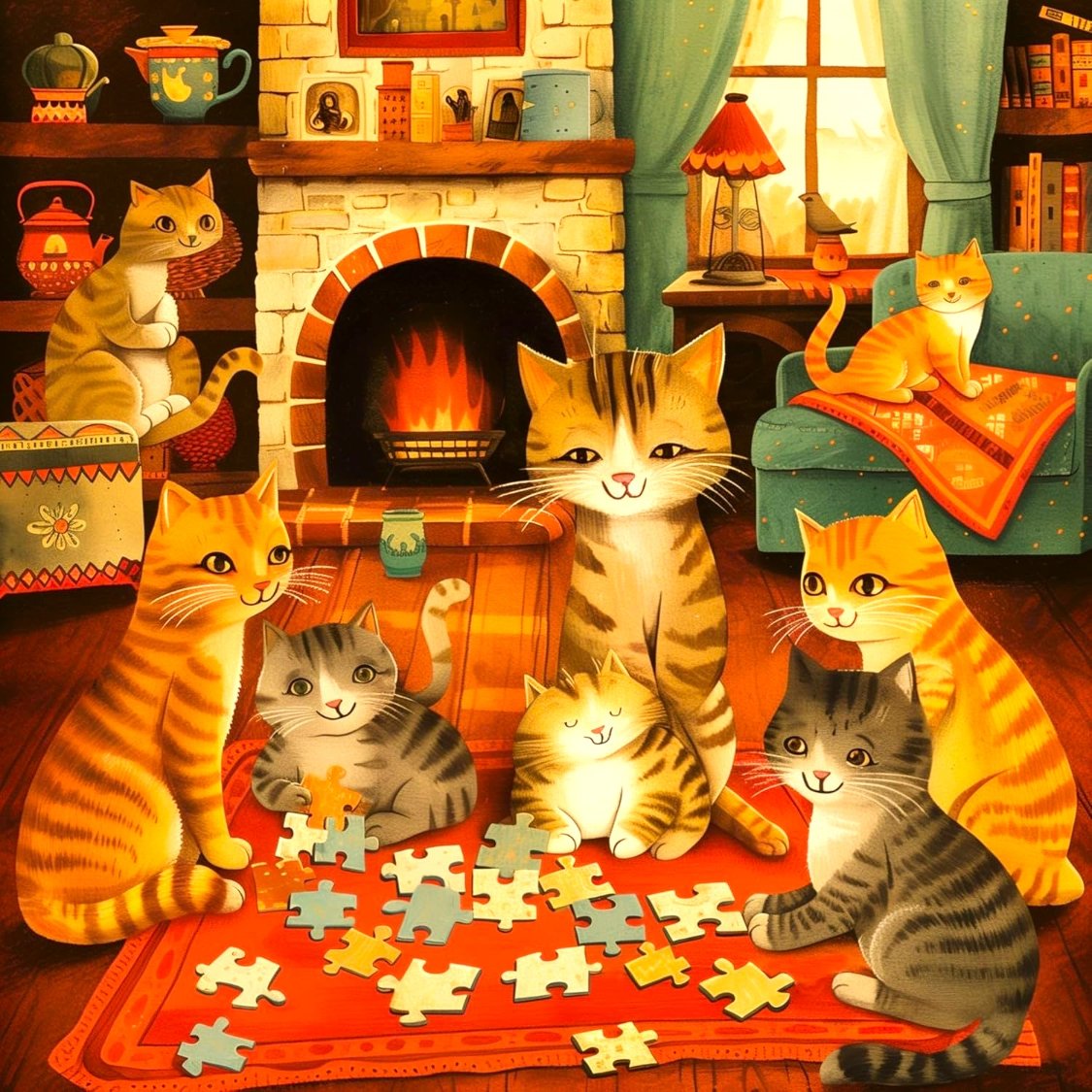 Solve Cats Making a Puzzle While Waiting For Santa.... jigsaw puzzle ...