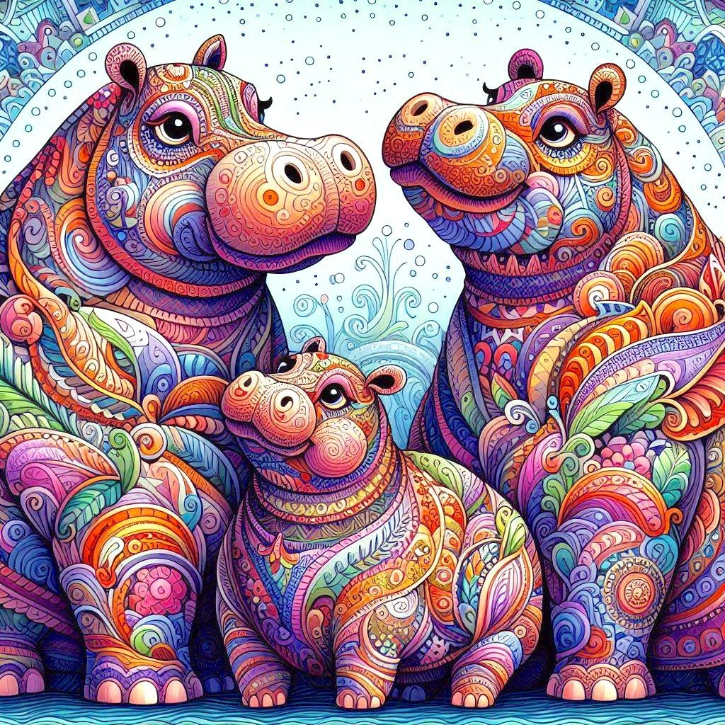 Solve Hippo Family jigsaw puzzle online with 64 pieces