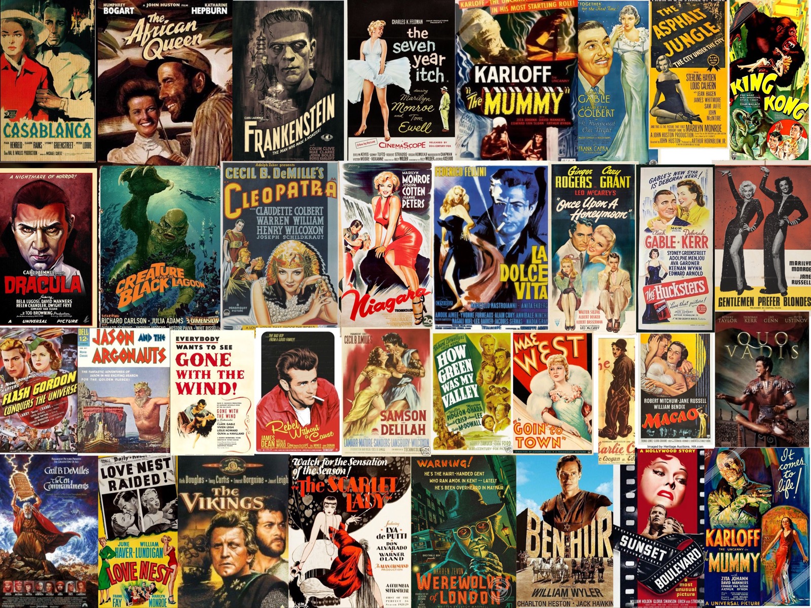 Solve Old silver screen posters jigsaw puzzle online with 221 pieces