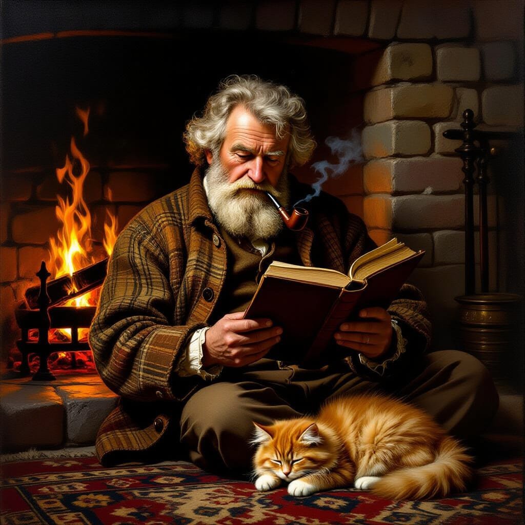 Solve Old Man and His Cat jigsaw puzzle online with 49 pieces