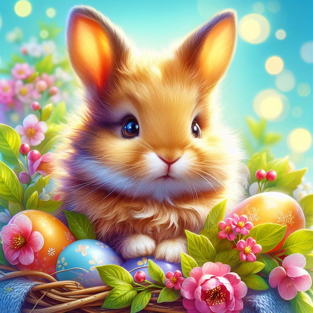 Solve adorable Easter Bunny Daisy jigsaw puzzle online with 64 pieces