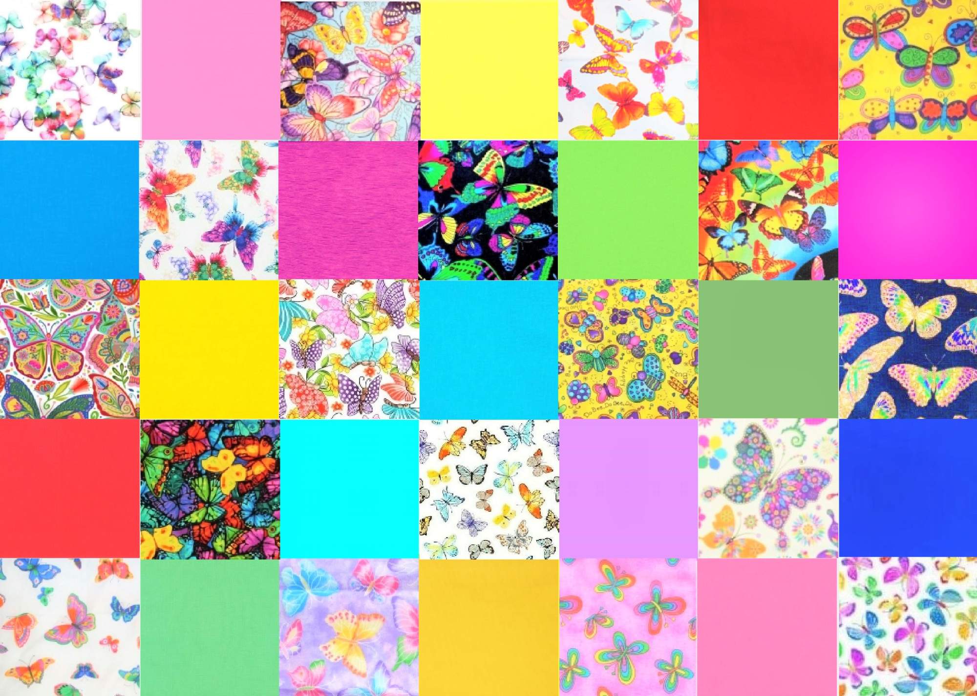 Solve PATCHWORK COLORBLOCK BUTTERFLIES jigsaw puzzle online with 252 pieces