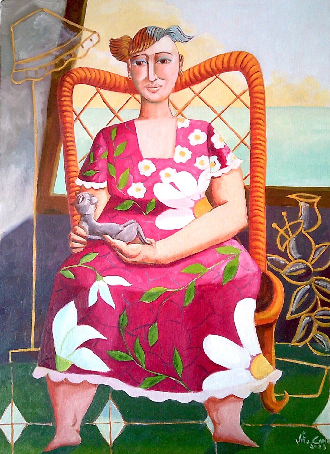 Solve Vito Cano Artwork - 'Matilda y su gato' jigsaw puzzle online with ...