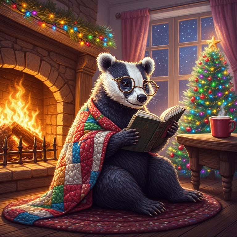 Solve Badger reading a book jigsaw puzzle online with 49 pieces