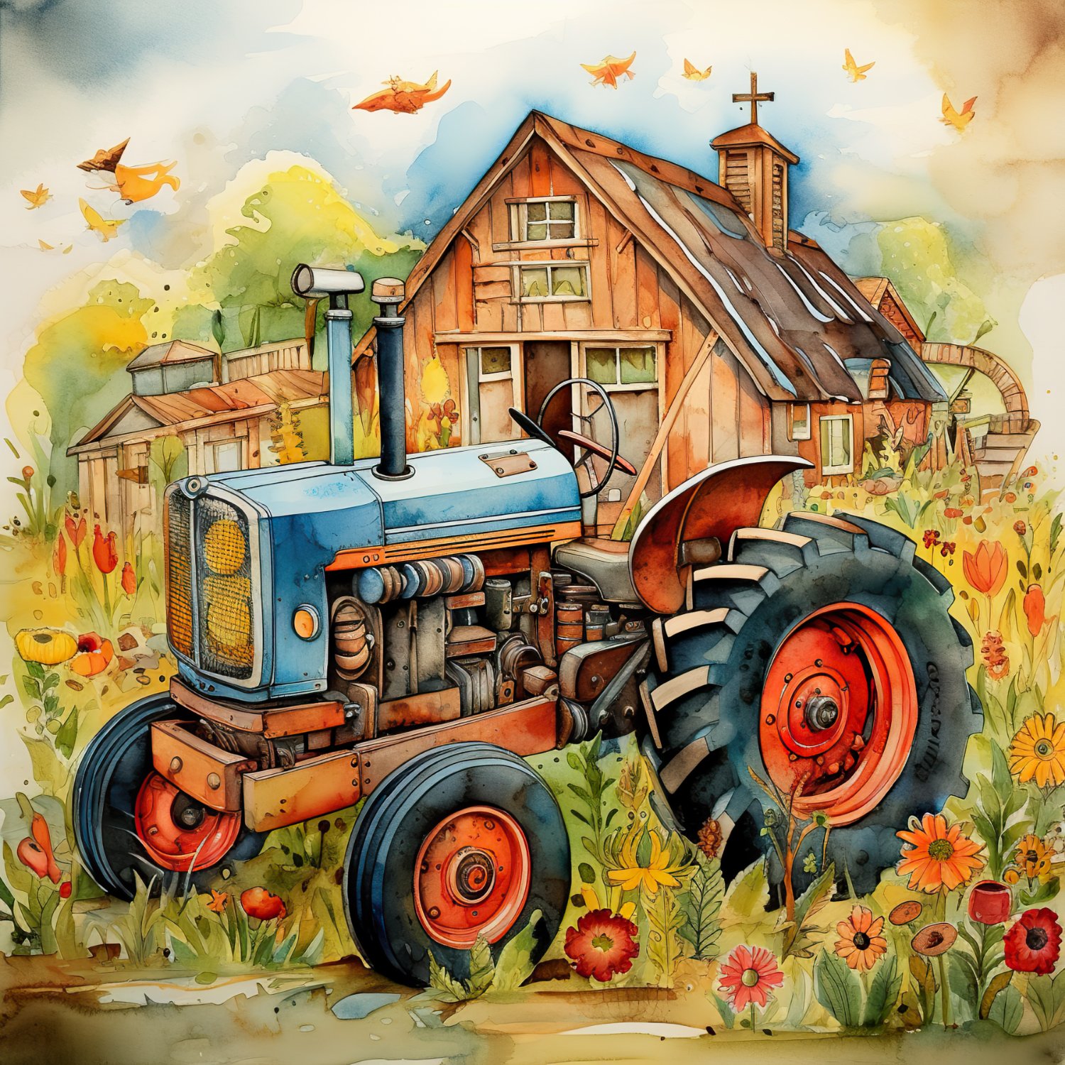 Solve Whimsical Old Farm and Tractor jigsaw puzzle online with 100 pieces