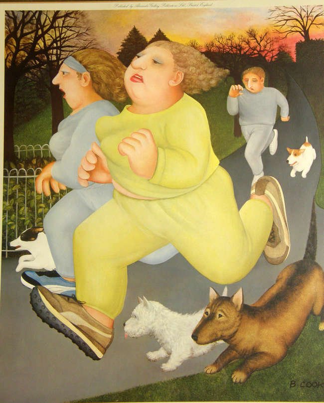 Solve Beryl Cook Artwork - 'Keeping up with the Dogs!!' jigsaw puzzle ...