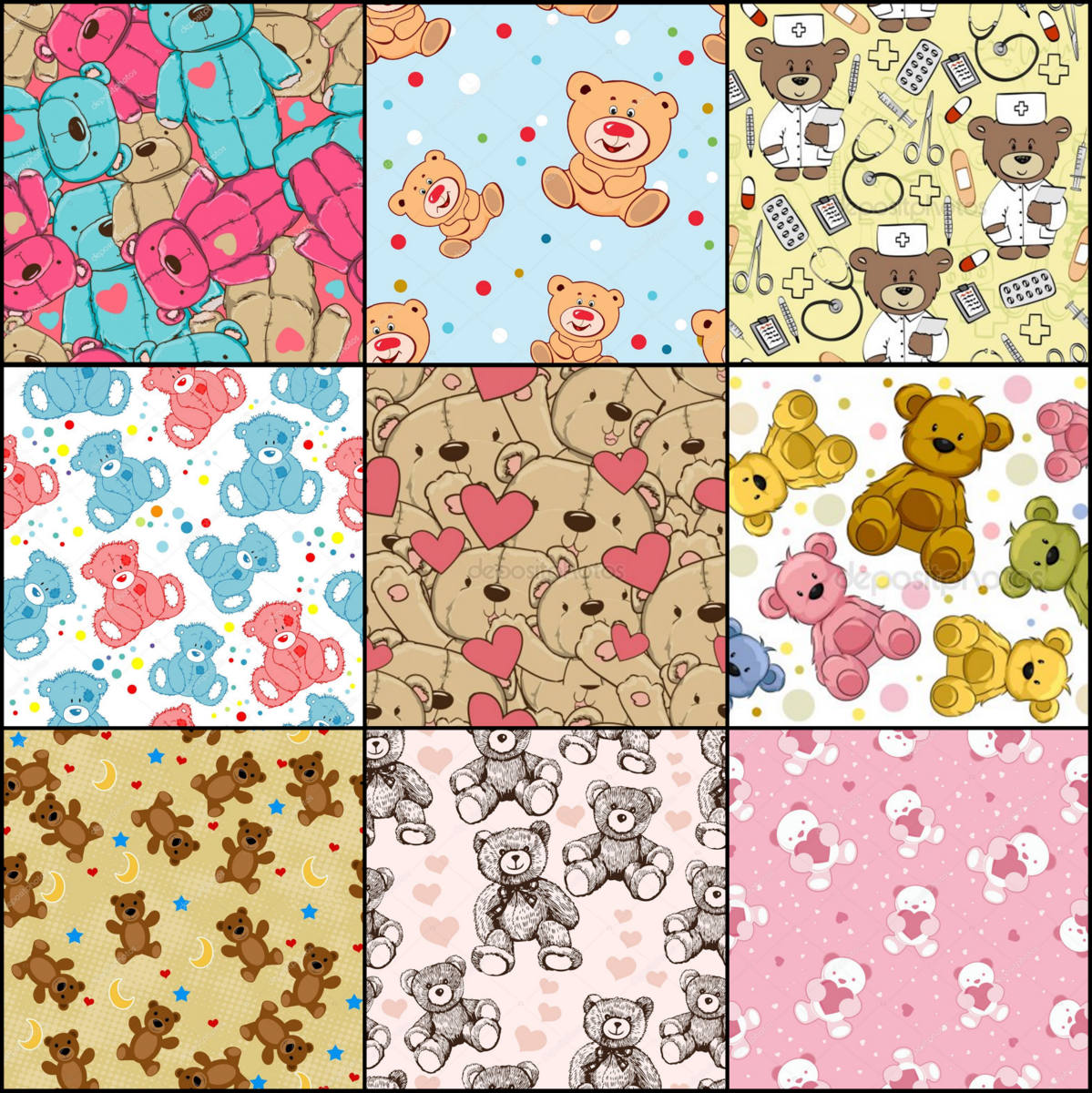 Solve Teddy bear patterns jigsaw puzzle online with 225 pieces