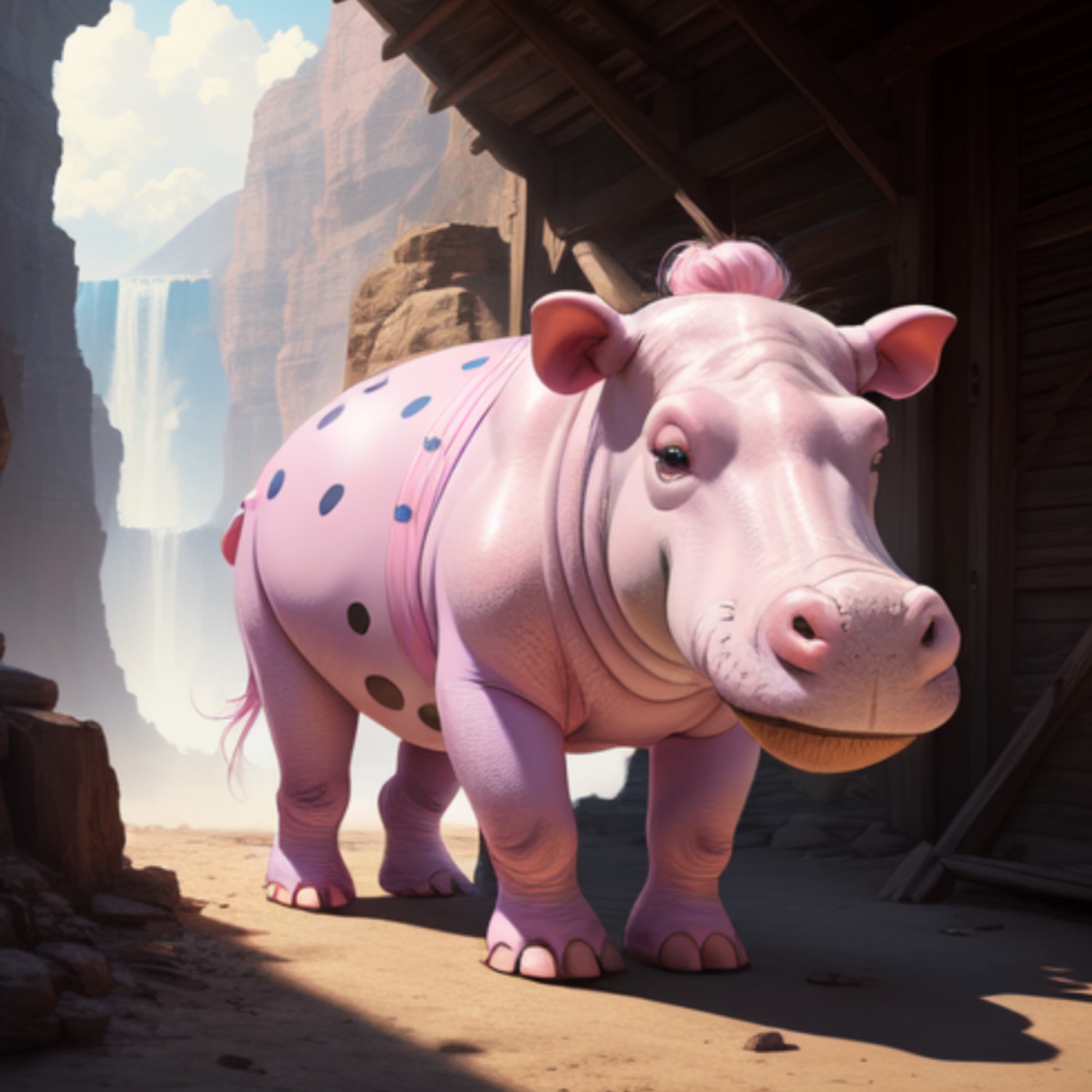 Solve Pink Hippo In Polka Dot Pajamas jigsaw puzzle online with 64 pieces