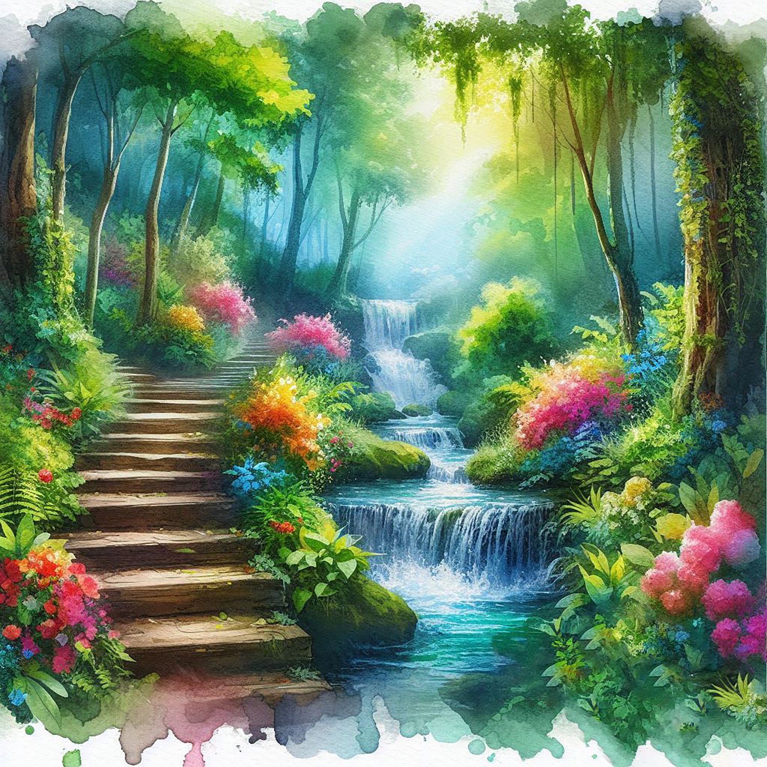 Solve Lush Forest Path with Waterfall jigsaw puzzle online with 100 pieces