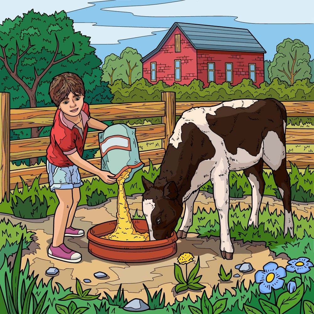 Jigsaw Puzzle | 81 pieces | PUZZLE - Feeding The Calf Some Corn | Jigidi