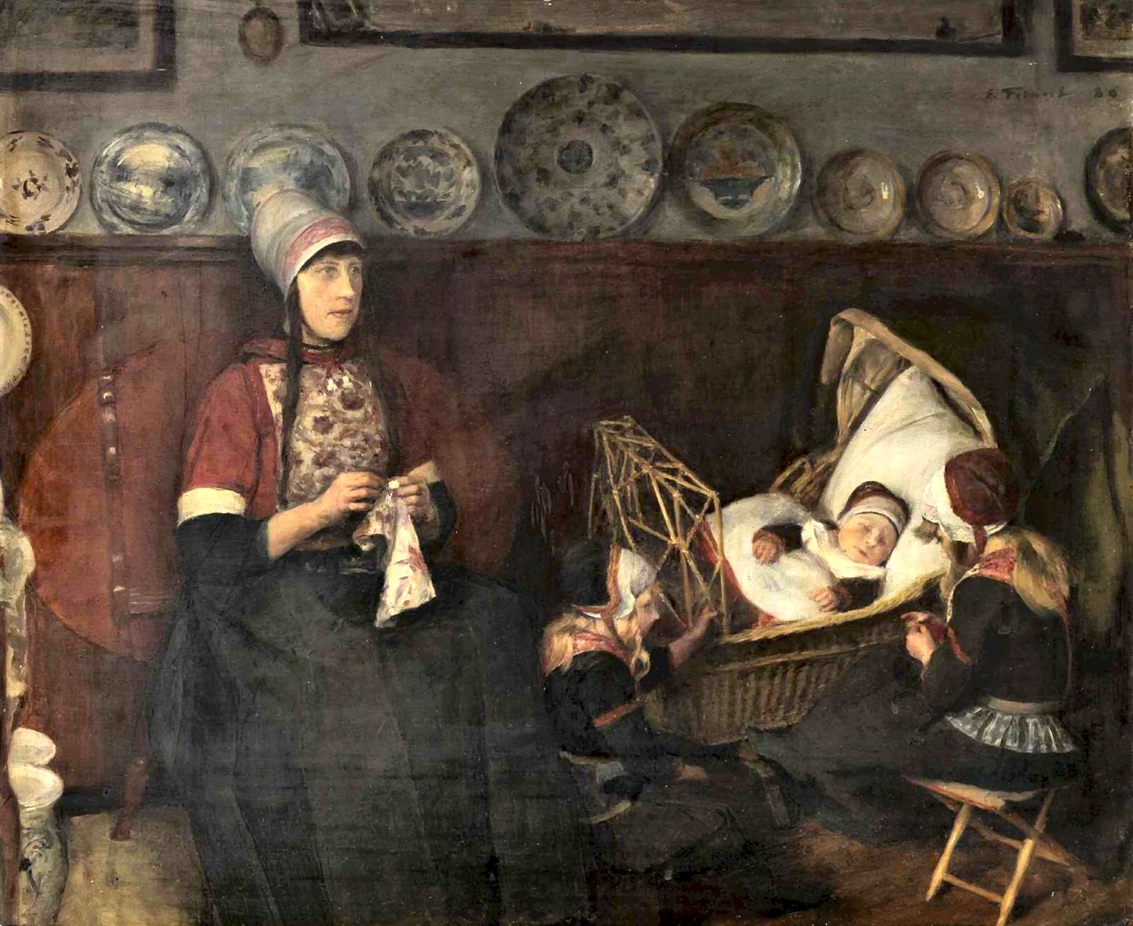 Solve Émile Friant - Mother and her children in an interior jigsaw ...