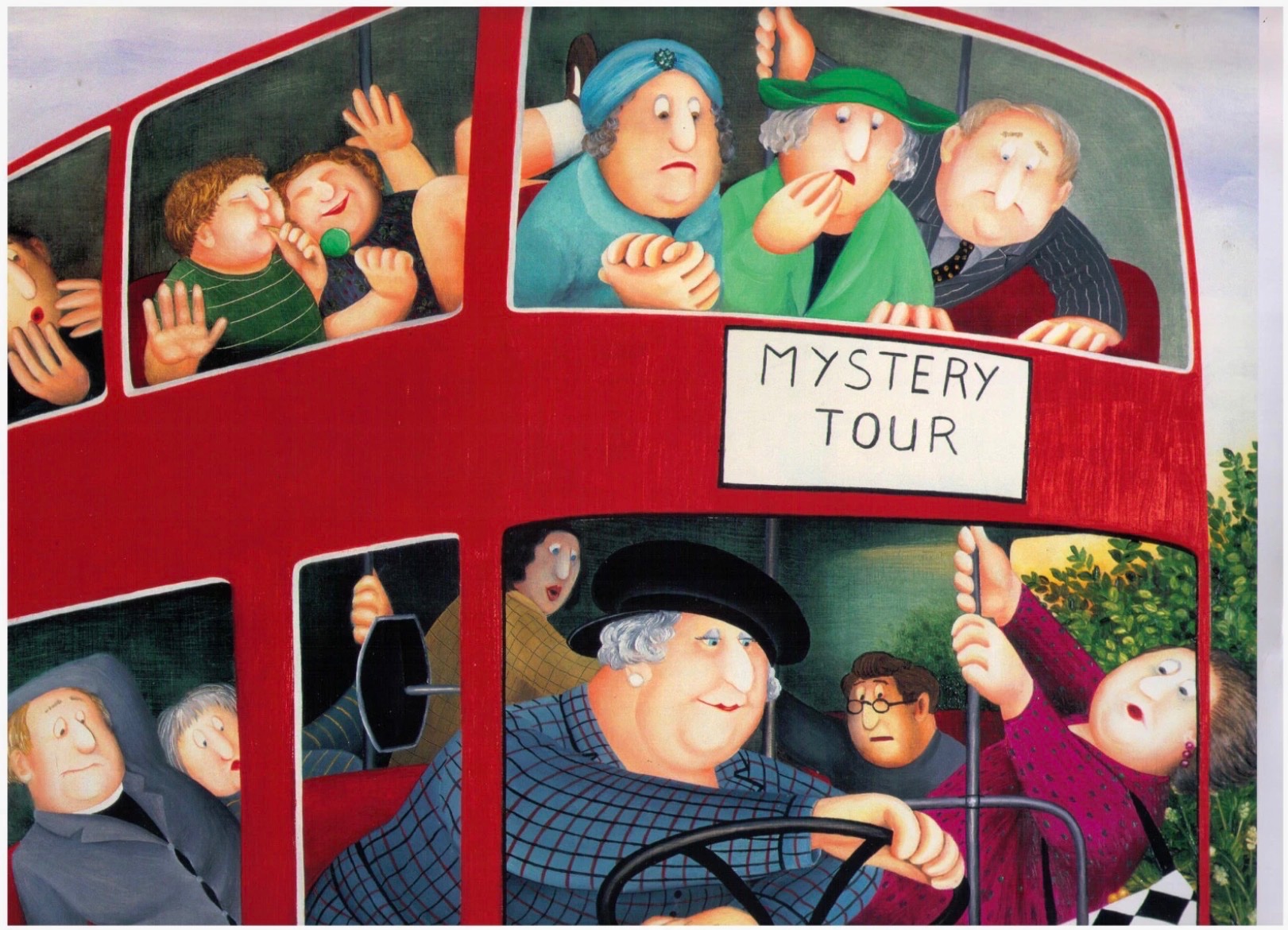 Solve Mystery Tour by Beryl Cook jigsaw puzzle online with 96 pieces