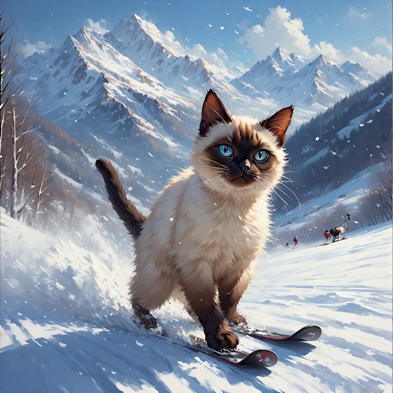 Solve Siamese cat skiing down the slopes jigsaw puzzle online with 100 ...