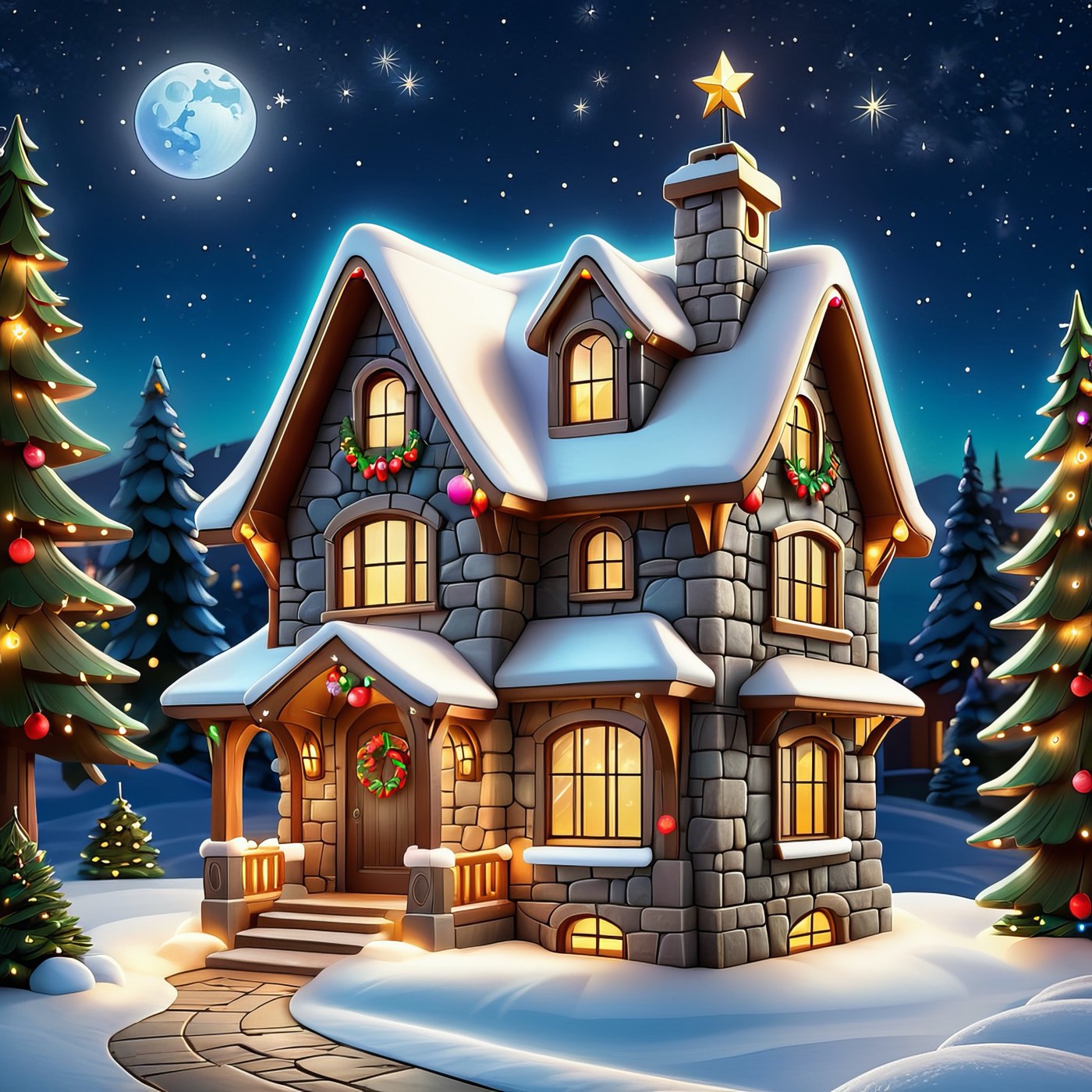 Solve Christmas Scene jigsaw puzzle online with 49 pieces