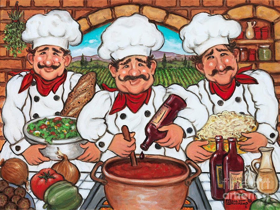 Solve Three Happy Chefs by Janet Kruskamp jigsaw puzzle online with 63 ...