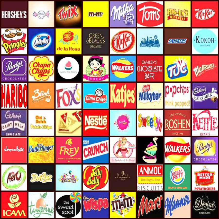 Solve Candy and potato chip logos jigsaw puzzle online with 49 pieces