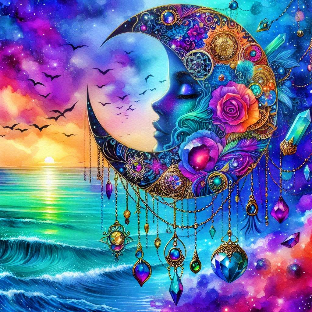 Solve Violet the Celestial half Moon jigsaw puzzle online with 64 pieces