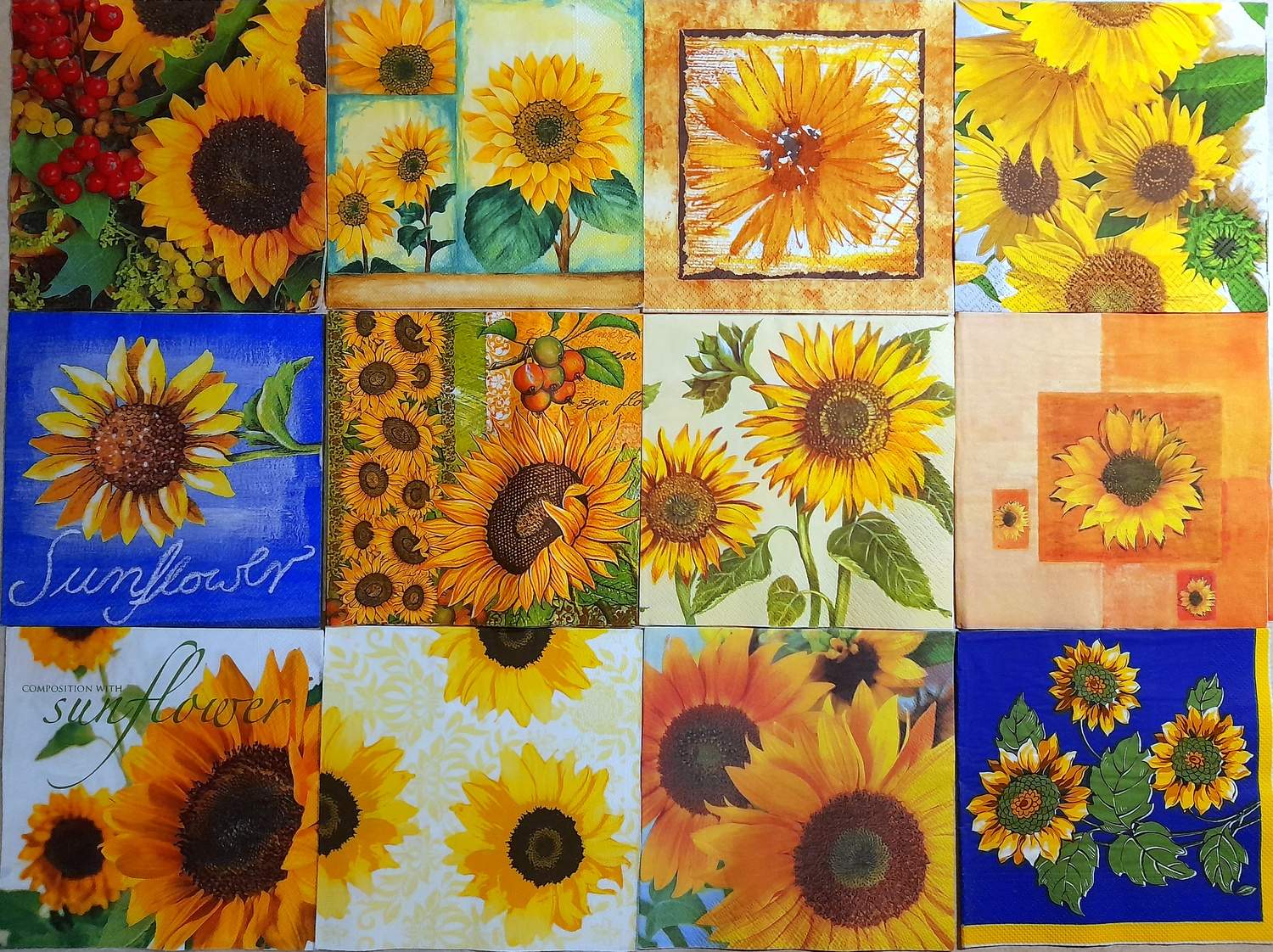 Solve Sunflower collage jigsaw puzzle online with 130 pieces