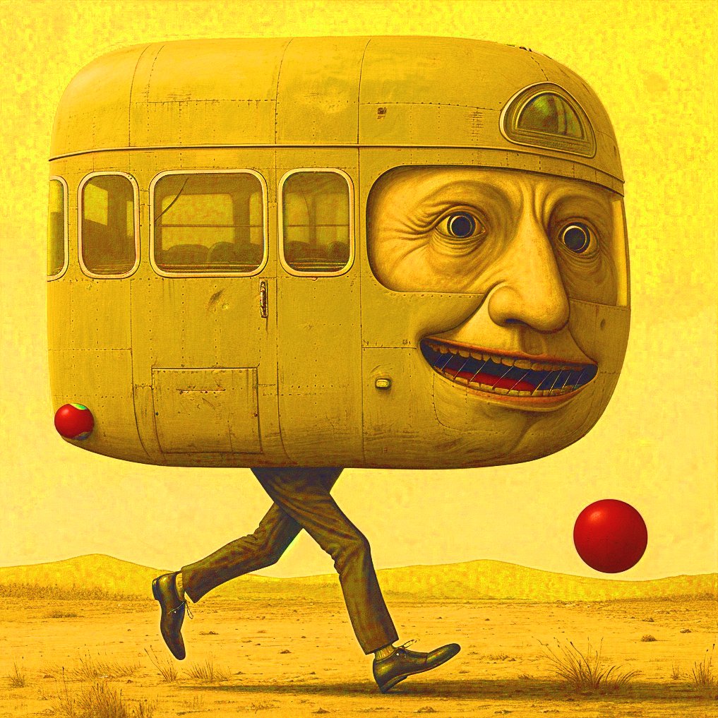 Solve Surreal Yellow Bus jigsaw puzzle online with 9 pieces