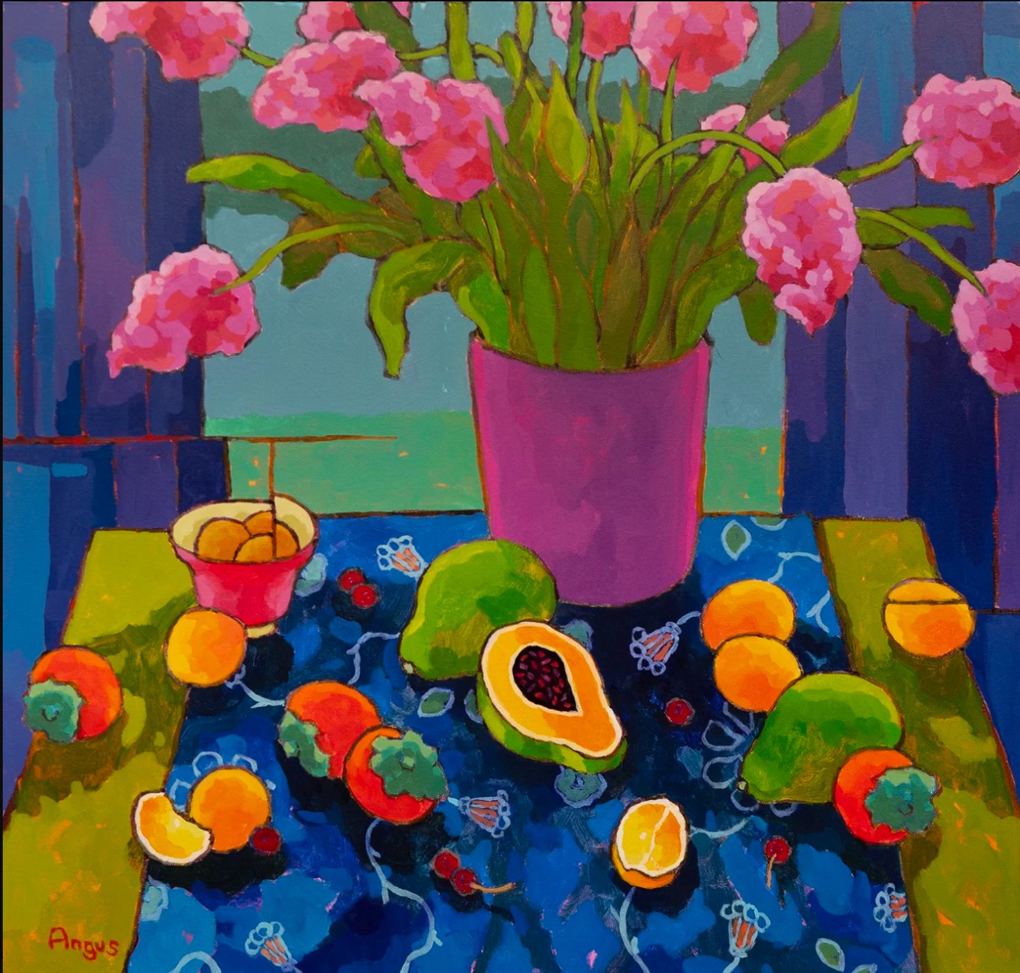 Solve Angus Wilson Hyacinth with Persimmon on Blue jigsaw puzzle online ...