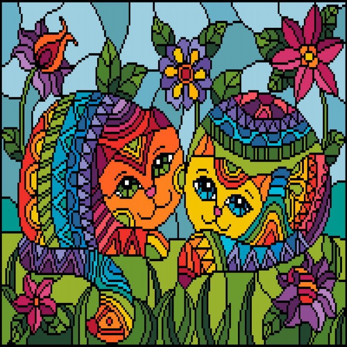 Solve Rainbow Cats in the Garden jigsaw puzzle online with 25 pieces