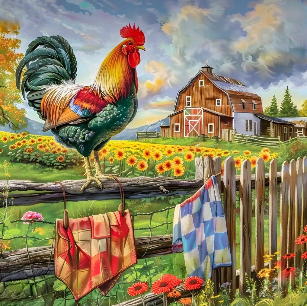Solve Farm rooster jigsaw puzzle online with 225 pieces