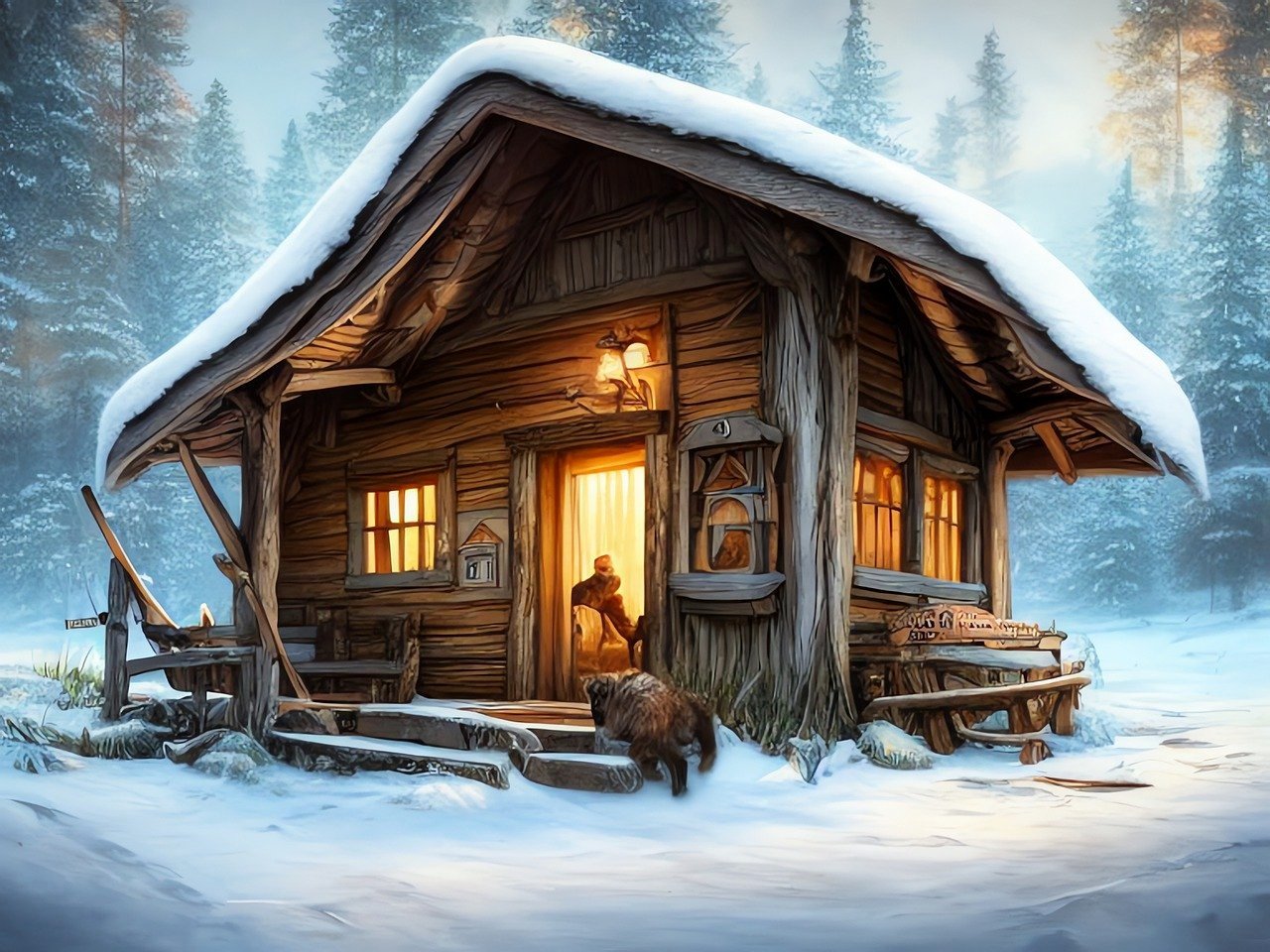 Solve Cabin in Winter, resizable 12 to 357 pieces jigsaw puzzle online ...