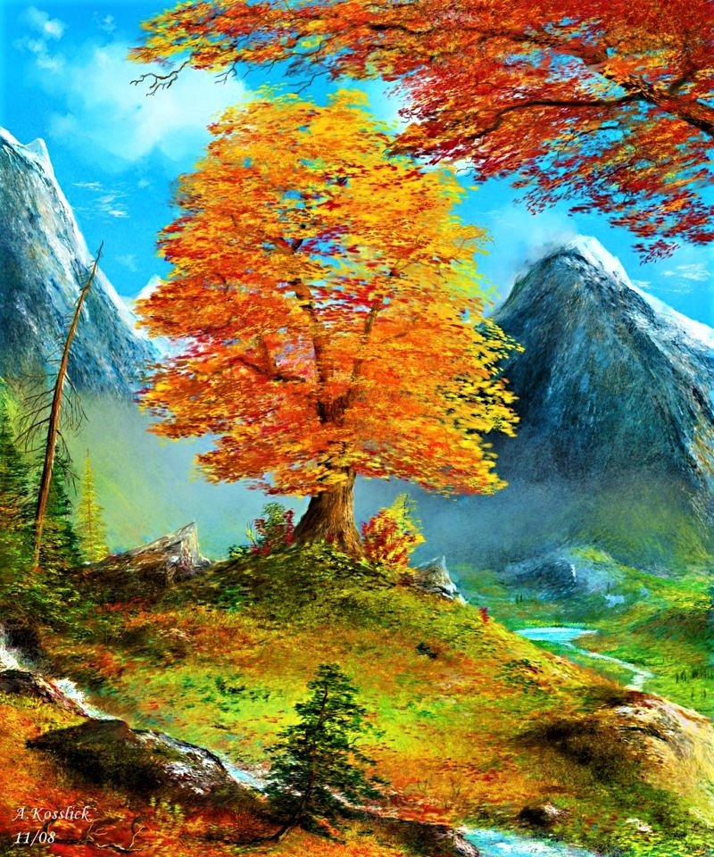 Solve Andre Kosslick - Autumn landscape jigsaw puzzle online with 72 pieces