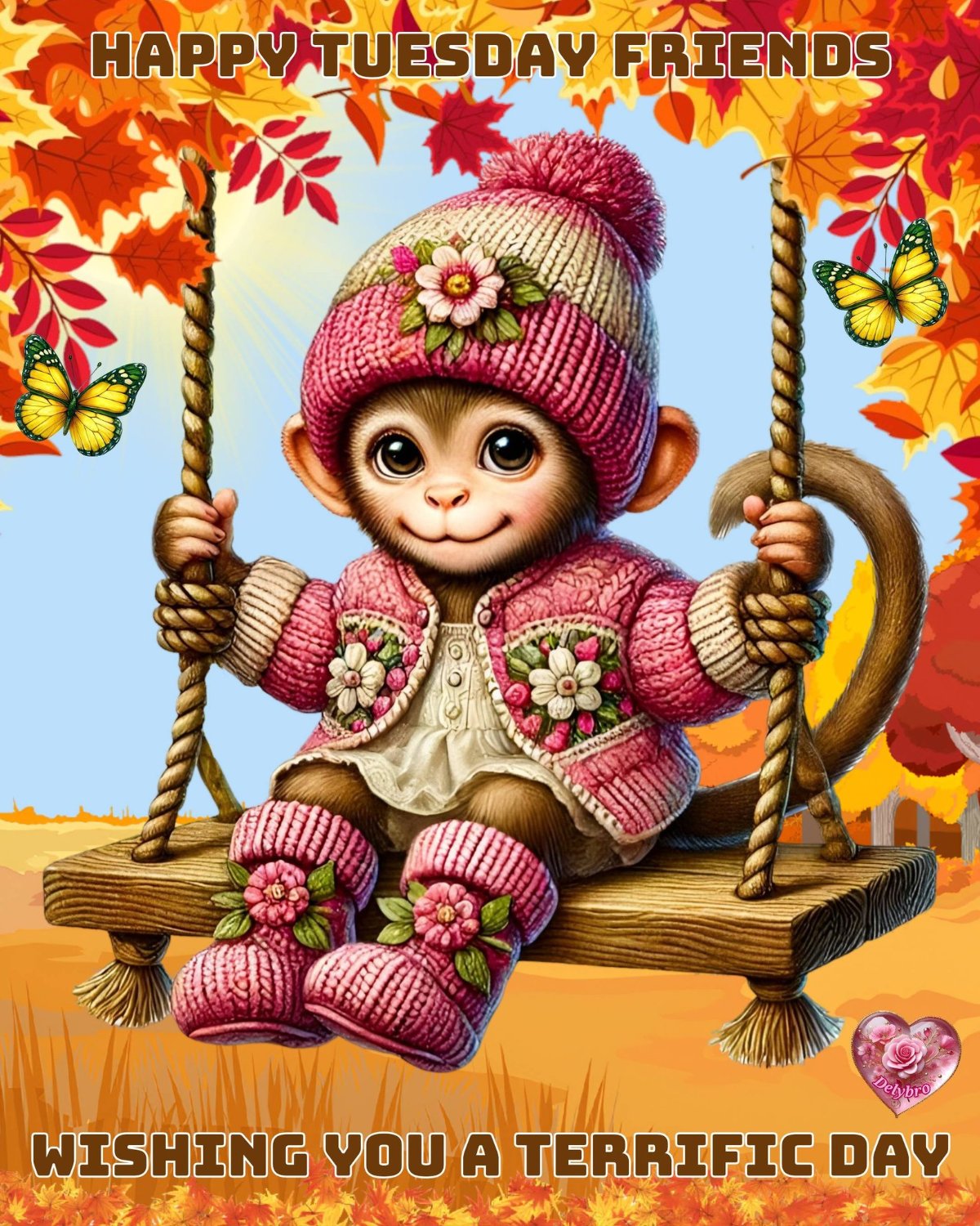 Solve Happy Tuesday Monkey on Swing jigsaw puzzle online with 63 pieces