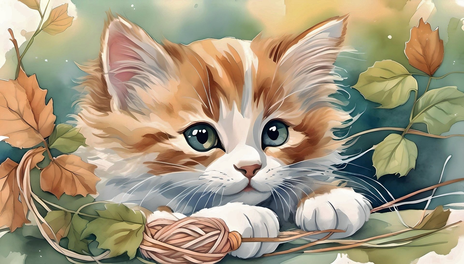 Jigsaw Puzzle | 66 pieces | Kitten and Leaves, resizable 15 to 589 ...