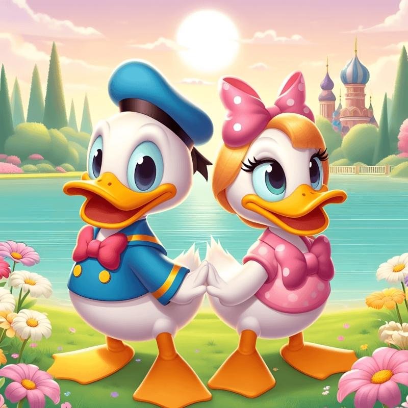 Solve Donald and Daisy jigsaw puzzle online with 144 pieces