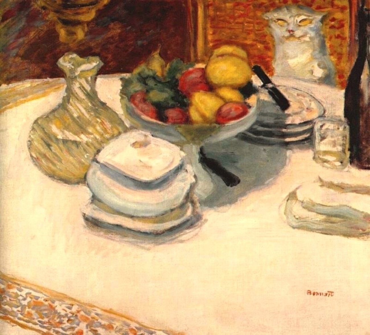 Solve Bonnard Pierre - (French, 1867 - 1947) - Still-life with Cat, c ...