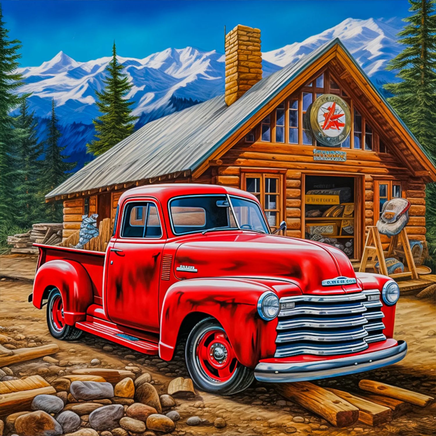 Solve PUZZLE - Red Truck By Log Building jigsaw puzzle online with 81 ...