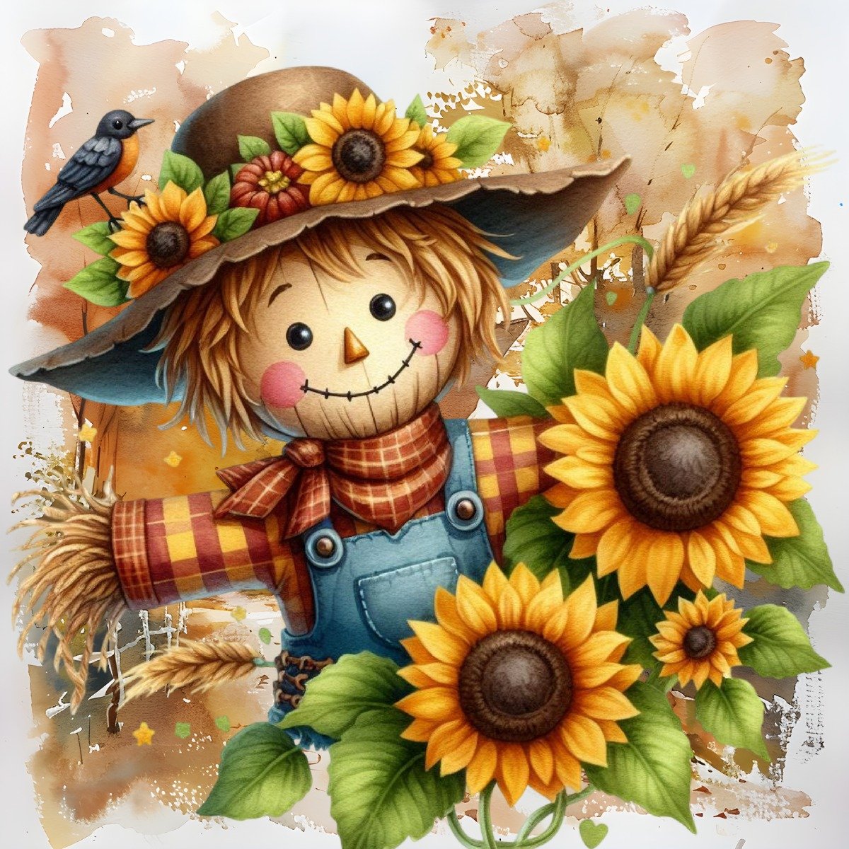 Solve Scarecrow and Sunflowers (Large) jigsaw puzzle online with 196 pieces