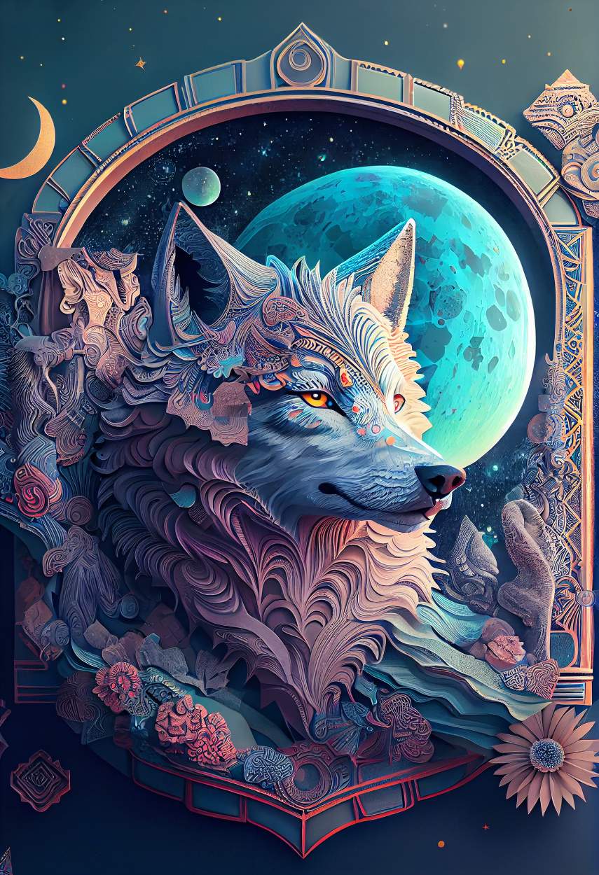 Solve Stunning Wolf Art jigsaw puzzle online with 70 pieces