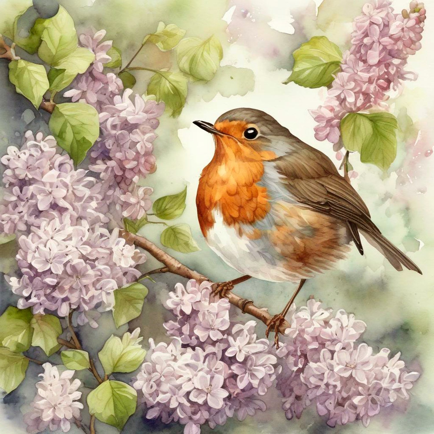 Solve Robin in a blossoming lilac jigsaw puzzle online with 144 pieces