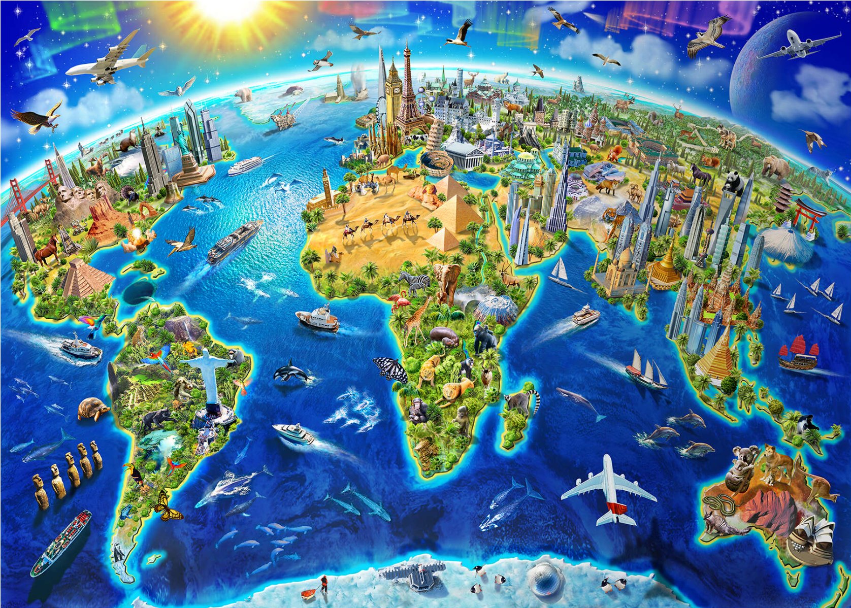 Solve World Landmarks Globe jigsaw puzzle online with 204 pieces