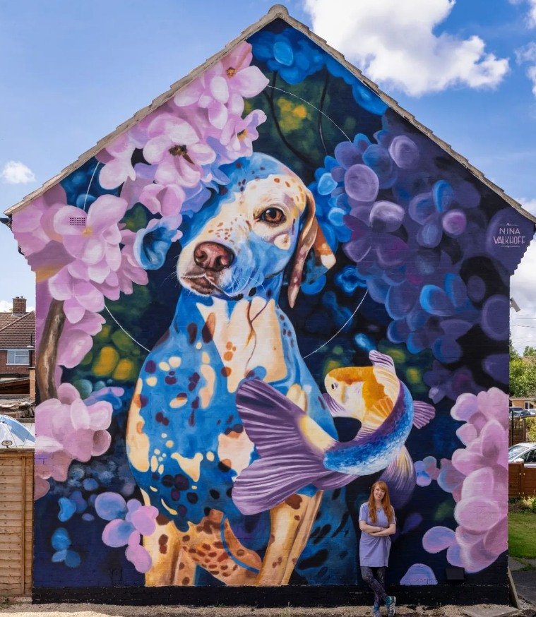 Solve Dog & Fish mural, by Nina Valkhoff, in Cheltenham, UK. jigsaw ...