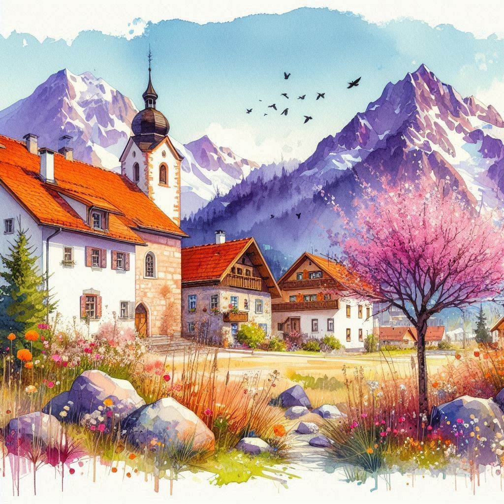 Jigsaw Puzzle | 81 pieces | Alpine village (resize 9 to 306 pieces ...