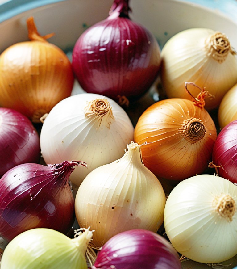 Solve Different colored onions in a completed dish jigsaw puzzle online ...