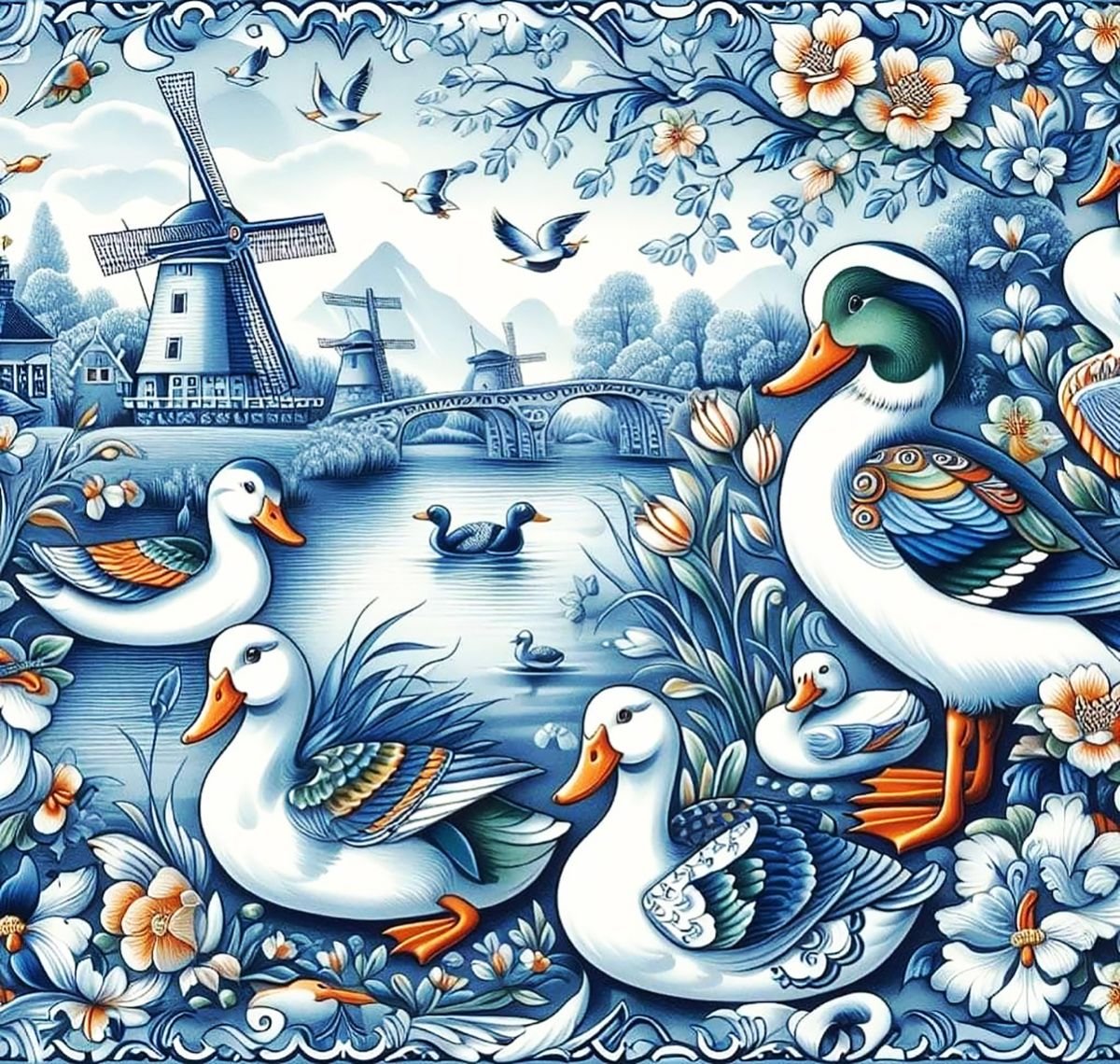 Solve Dutch Ducks jigsaw puzzle online with 100 pieces