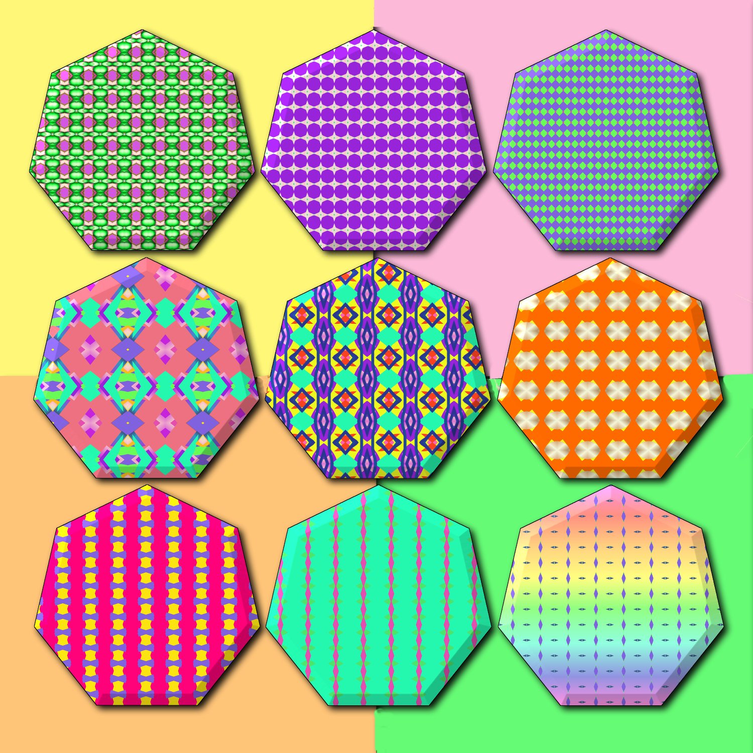 Solve PATTERNED HEPTAGONS jigsaw puzzle online with 100 pieces