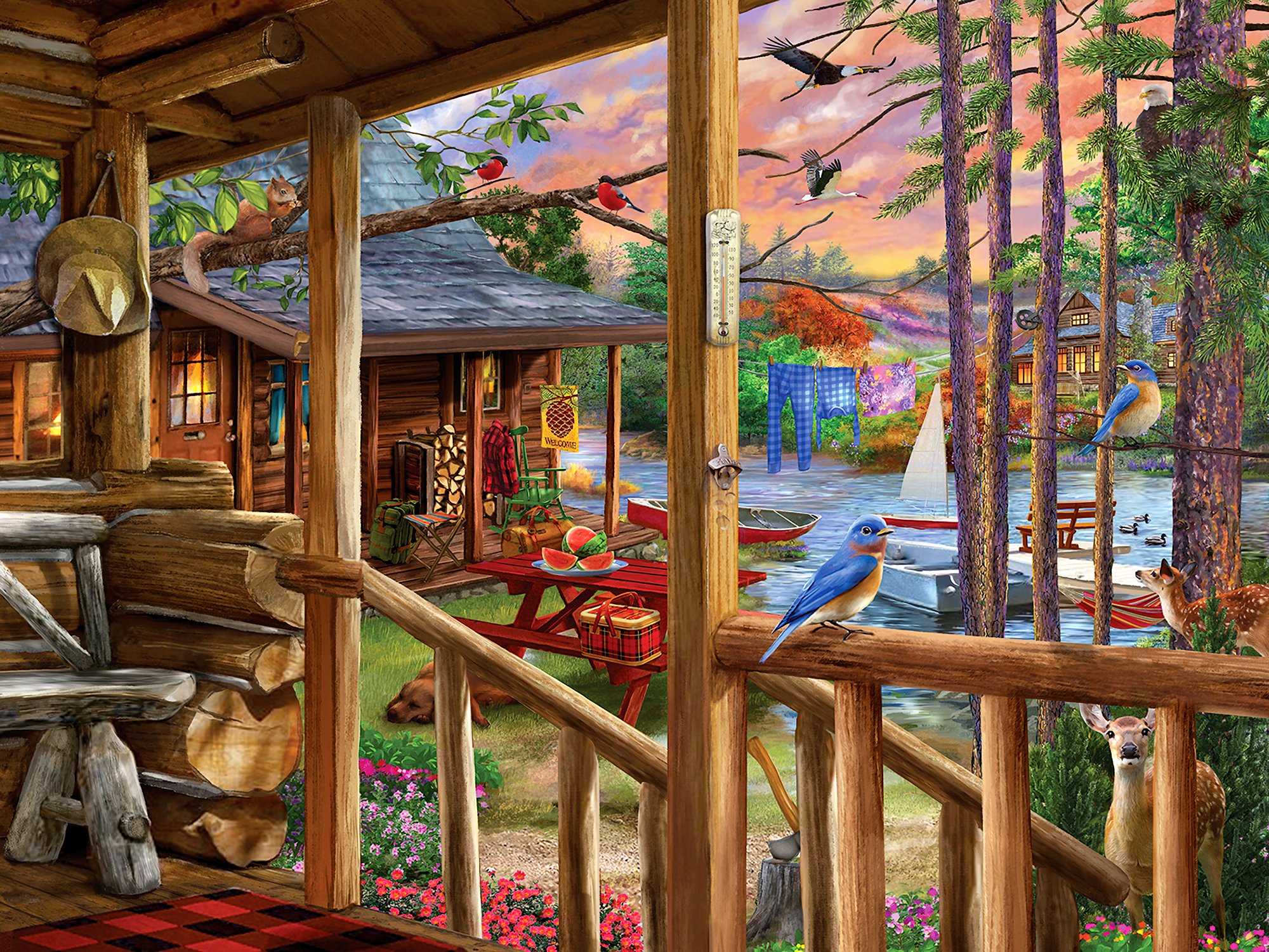 Solve At The Cabins jigsaw puzzle online with 352 pieces