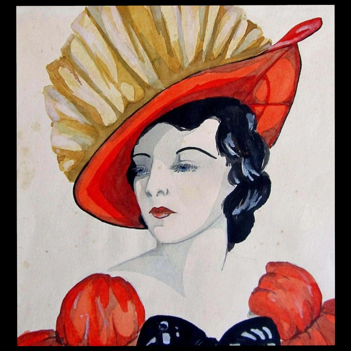 Solve Ladies Hats Illustrations - Art Deco Era 'Lady in Red 1933 ...